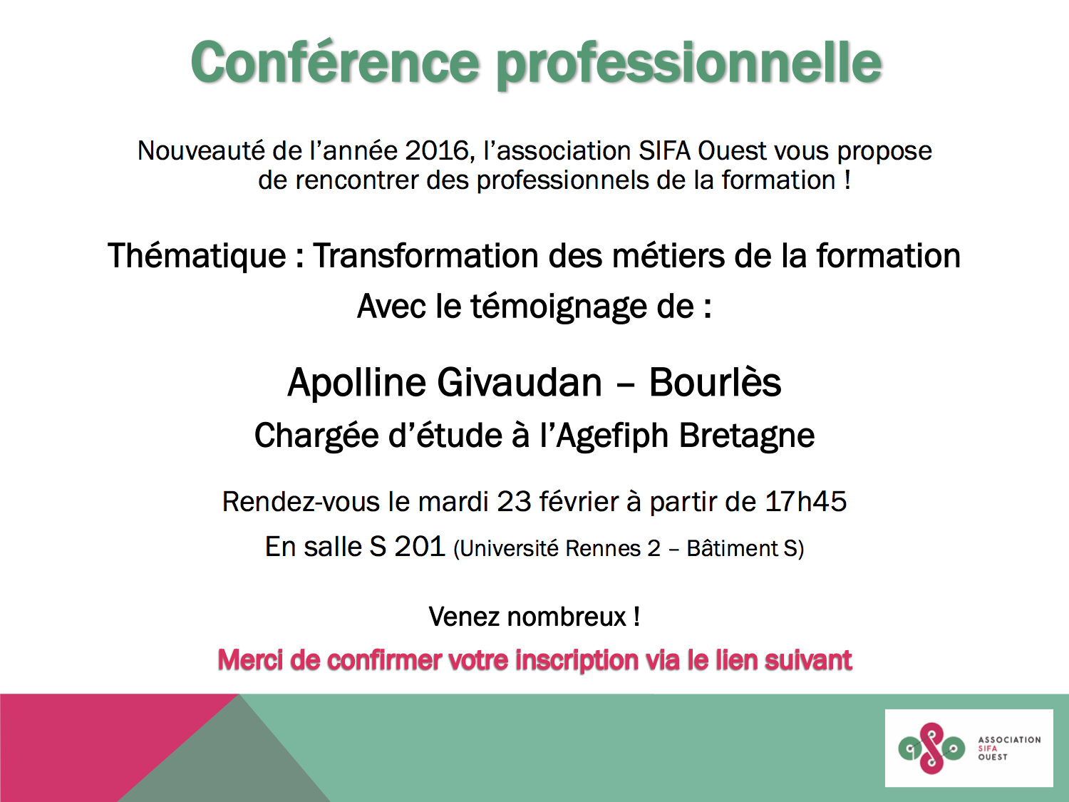 Conférence Professionnelle - Association SIFA Ouest - 23 Février 2016 ...