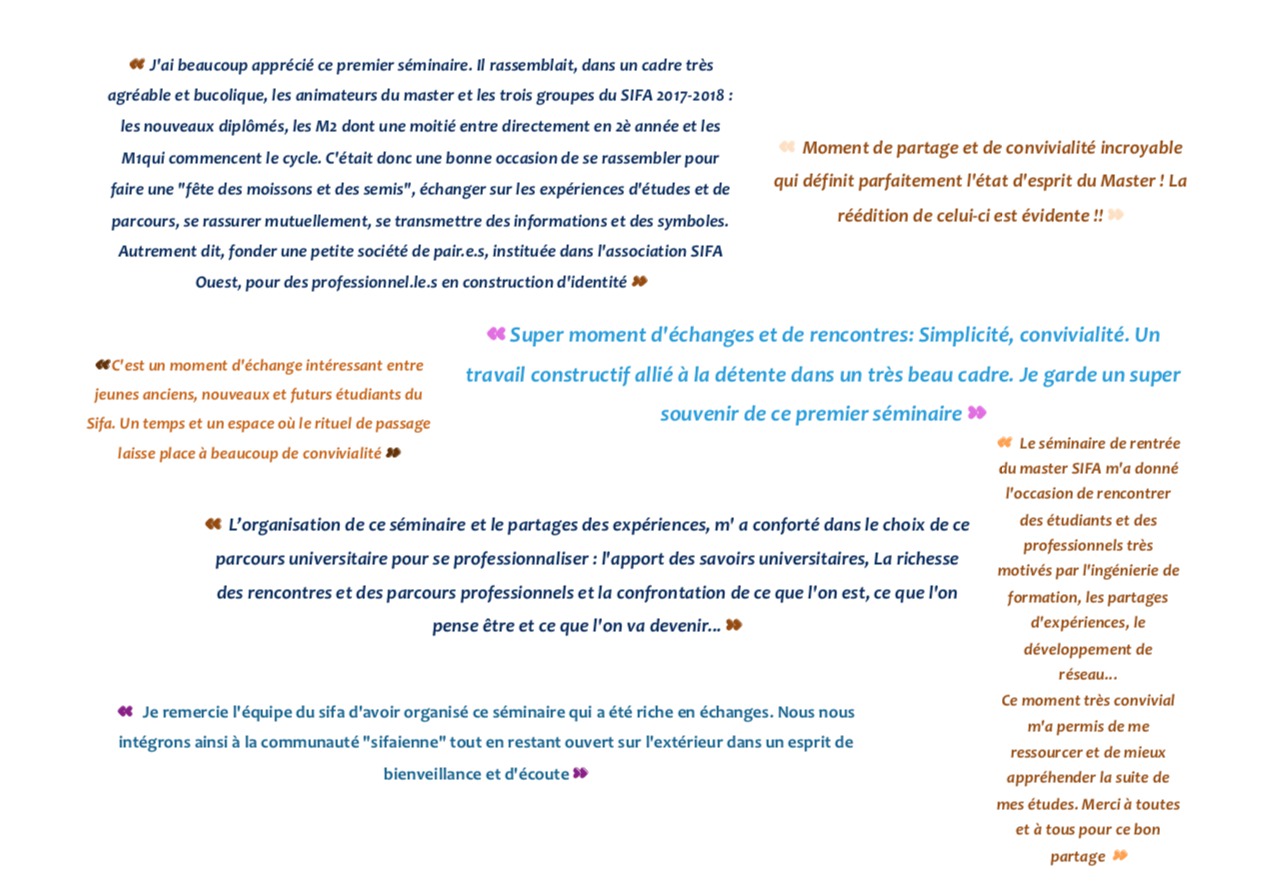 Séminaires de rentrée du master SIFA - Master Sifa